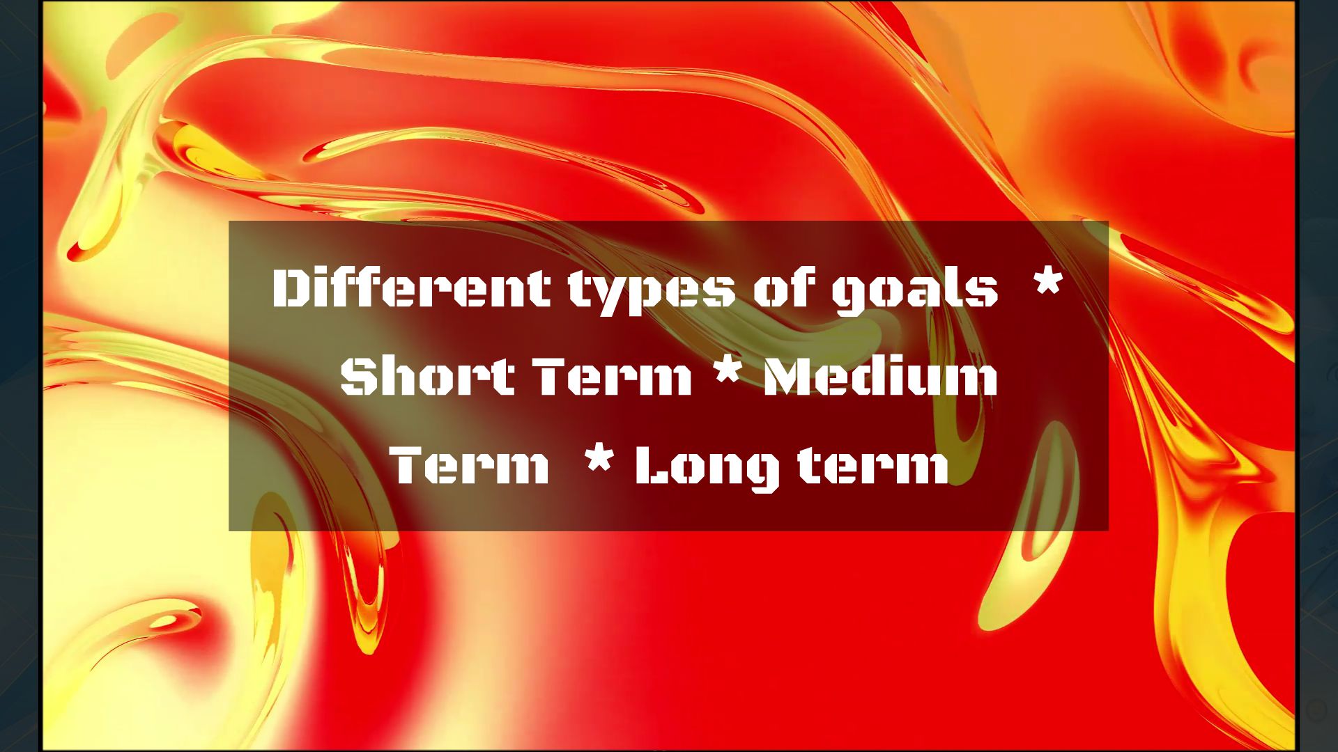 Different types of goals * Short Term * Medium Term * Long term ...